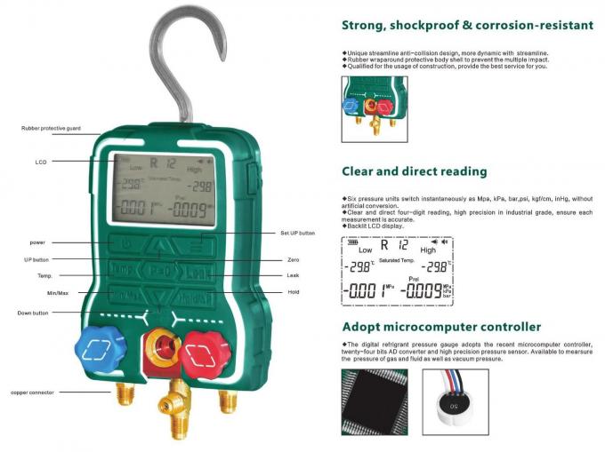 Brass Ac Gas Pressure Gauge R502 R134A Digital Manifold Gauge Meter